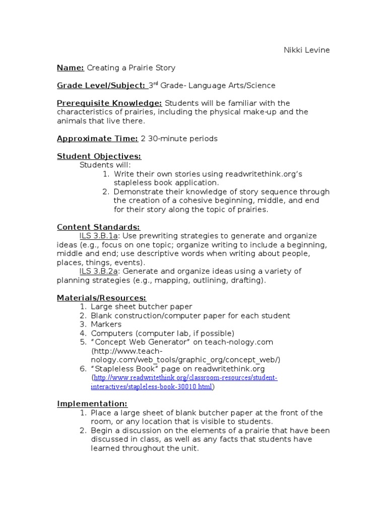 Prairie Story Writing for 3rd Grade | PDF | Lesson Plan | Educational ...