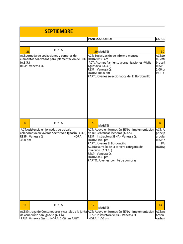 SEPTIEMBRE Programacion Mensual Municipio de Buesaco VANESSA QUIROZ | PDF
