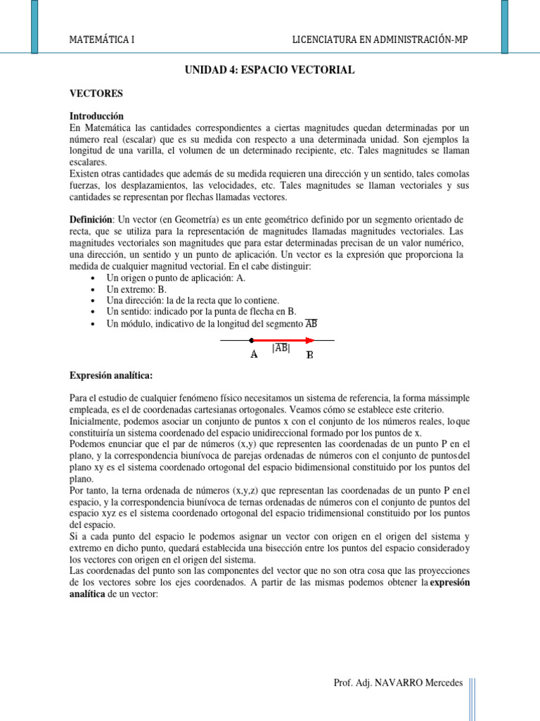 Unidad 4-1 | PDF | Vector Euclidiano | Espacio vectorial