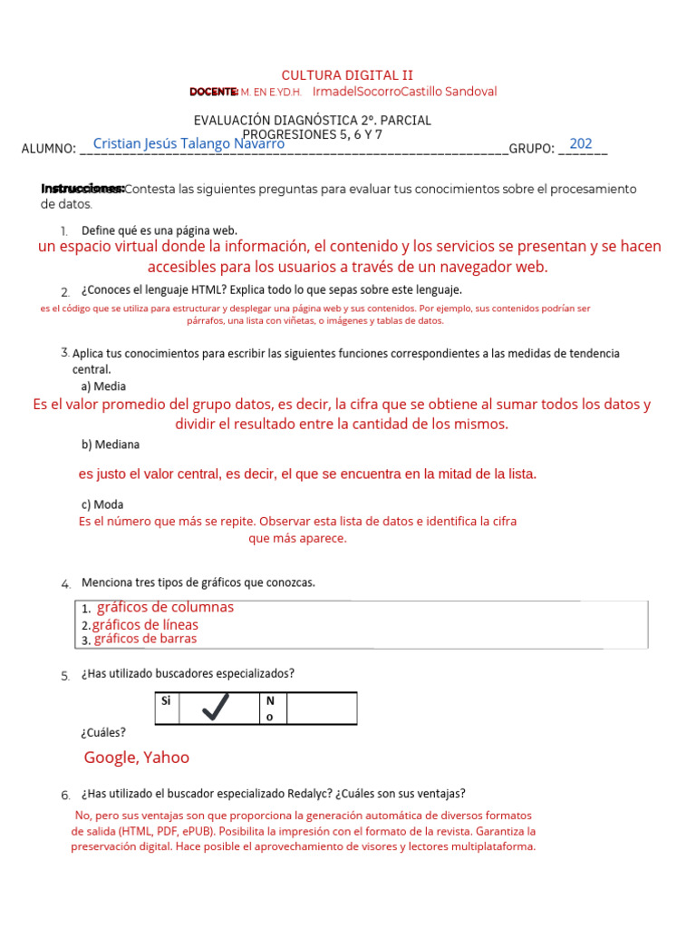 Evalaución Diagnóstica 2o. Parcial Cultura Digital II | PDF | HTML ...