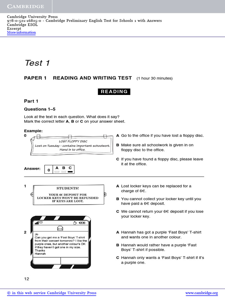 Cambridge English Reading Test Guide | PDF