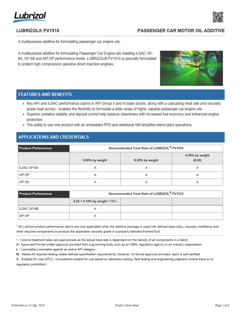 Lubrizol PV1510 | PDF | Motor Oil | Materials