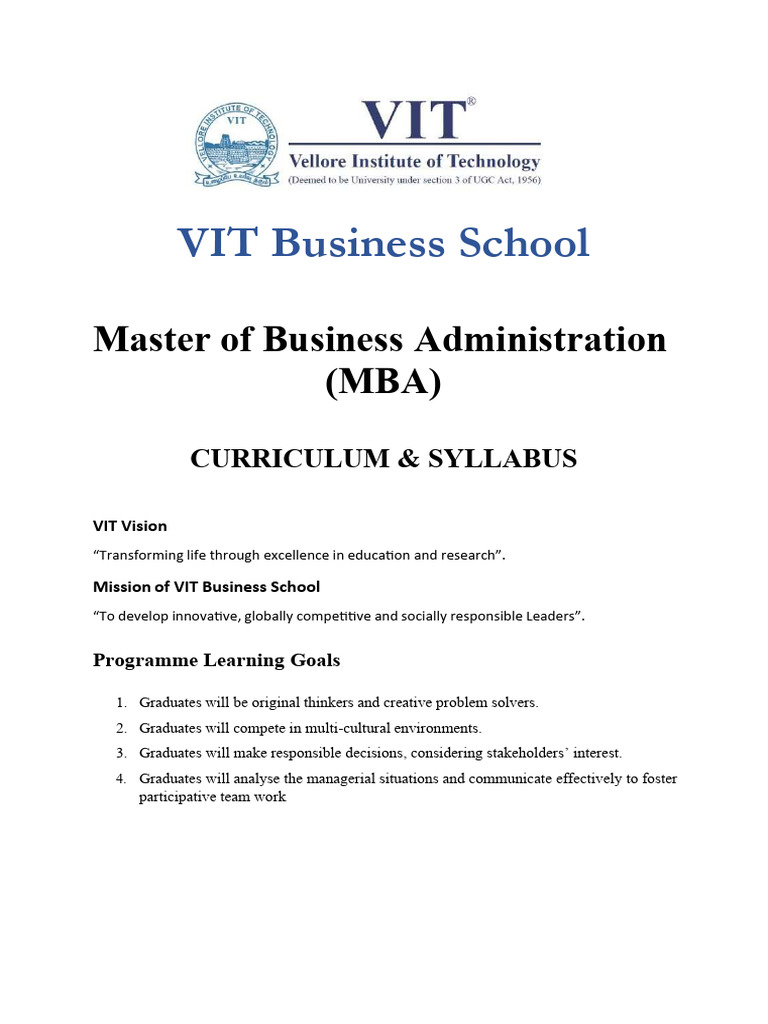 VIT MBA Curriculum 2023 24 | PDF | Statistics | Marketing