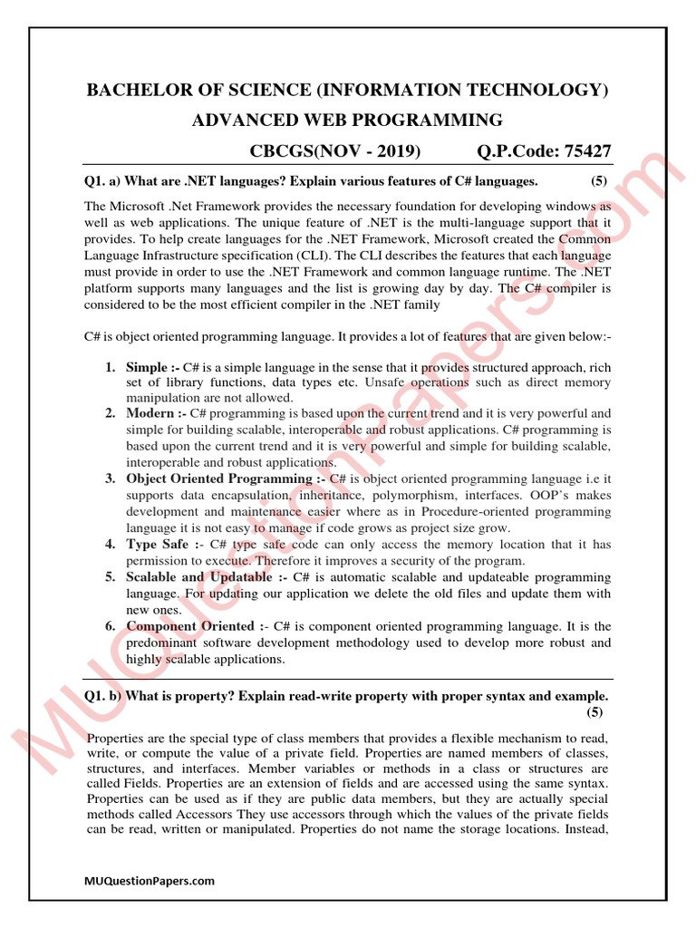 Science - BSC Information Technology - Semester 5 - 2019 - November - Advanced Web Programming ...