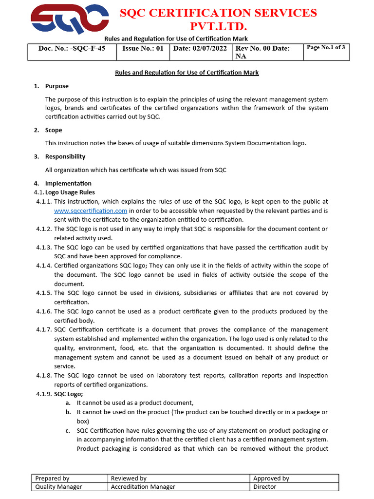 SQC-F-45_Use-of-Certification-Mark | PDF | Certification | Packaging ...