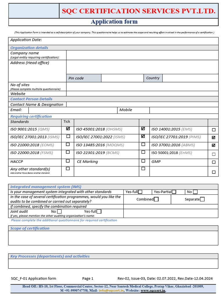 SQC Certification Application Form | PDF | Hazards | Business