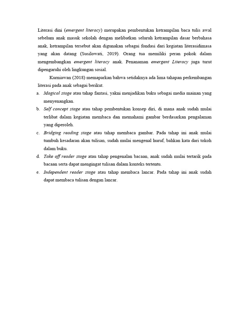 Pengertian Emergent Literacy | PDF | Seni & Disiplin Bahasa