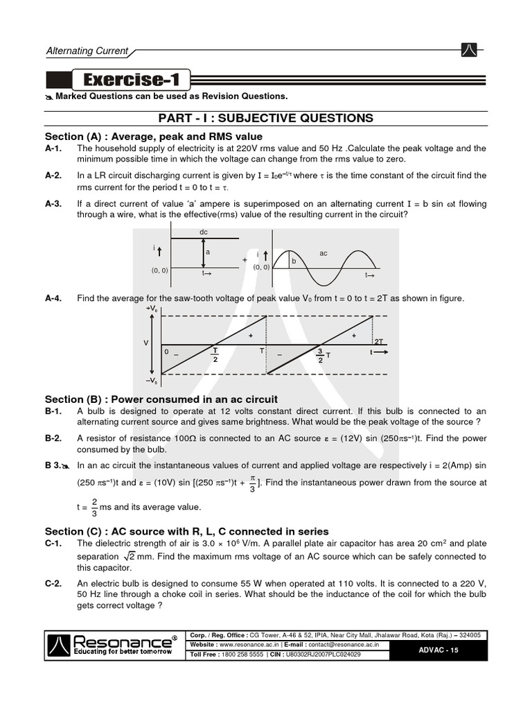 AC Circuit Problems and Solutions | PDF | Inductor | Series And ...