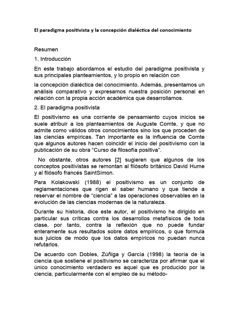 El Paradigma Positivista y La Concepción Dialéctica Del Conocimiento | Descargar gratis PDF ...