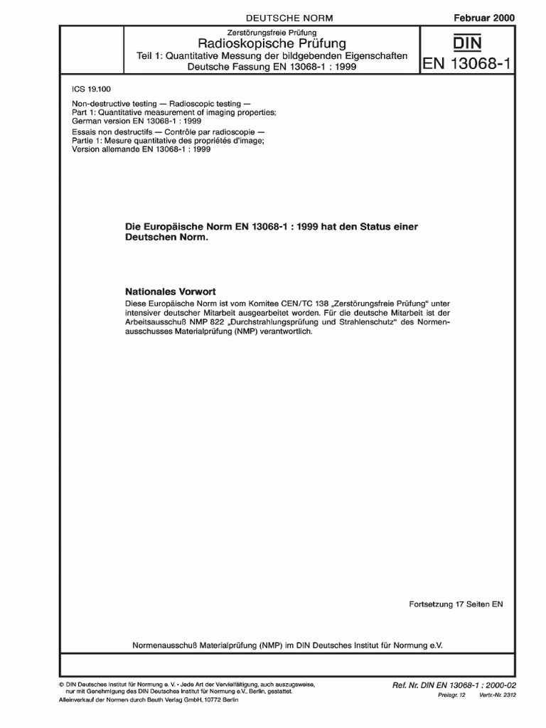 Din en 13068-3 - NDT - Radioscopic Testing - PT 1 Quantitative Measure ...