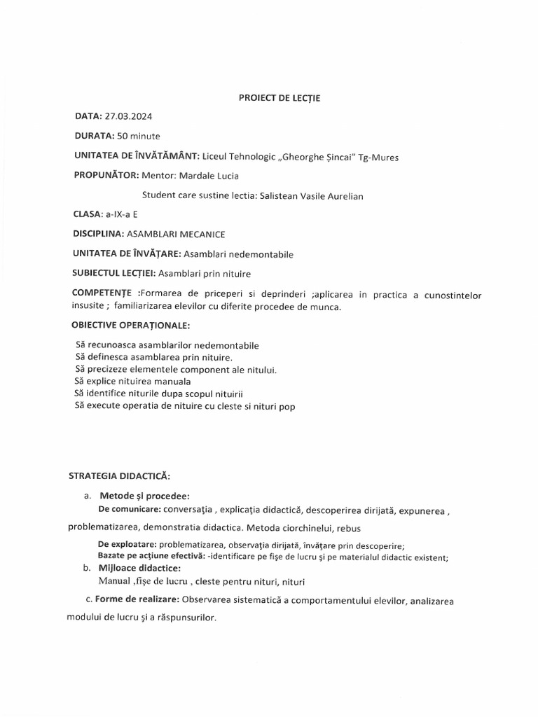 Proiect de Lectie 2 | PDF