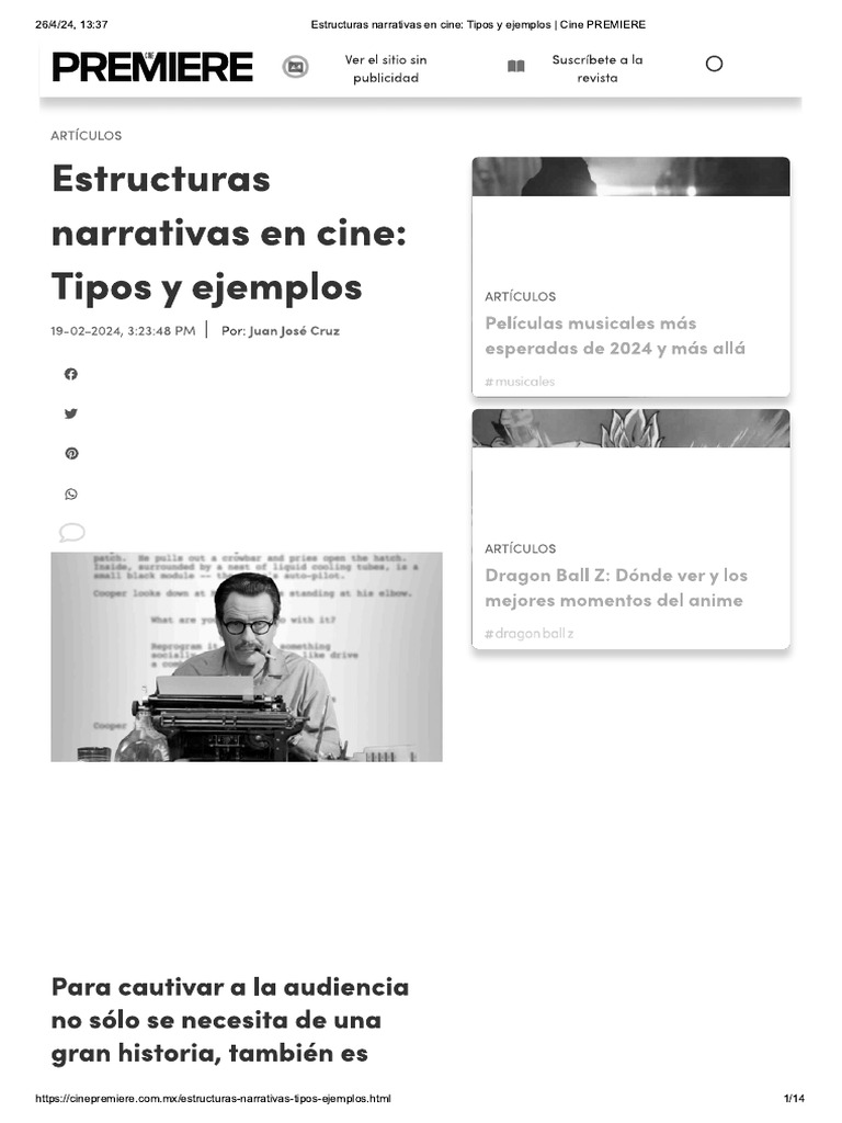 Estructuras Narrativas en Cine - Tipos y Ejemplos - Cine PREMIERE | PDF Estructuras Narrativas en Cine - Tipos y Ejemplos - Cine PREMIERE | PDF