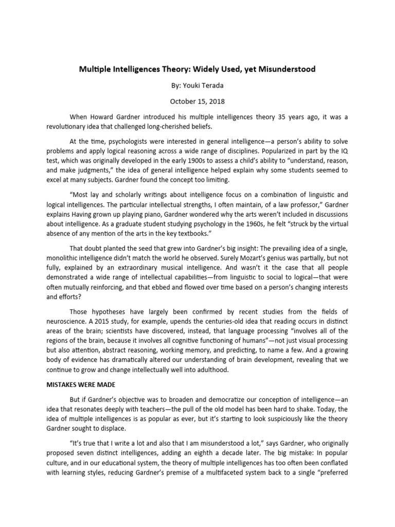 Articles in Multiple Intellegences | PDF | Learning | Intelligence