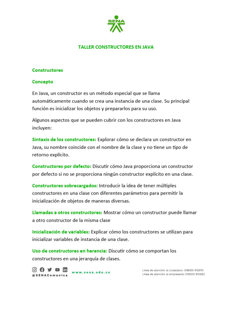Taller Constructores En Java Pdf Constructor Programación Orientada A Objetos Programación