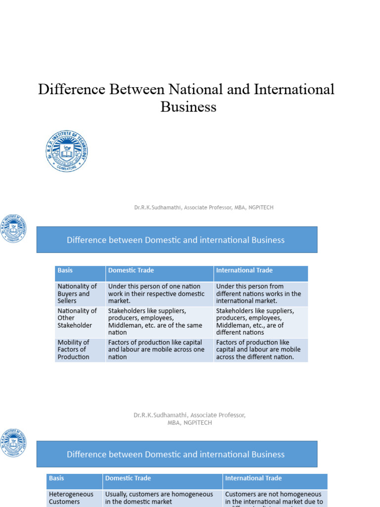 3 Difference Between National and International Business | PDF | Market ...