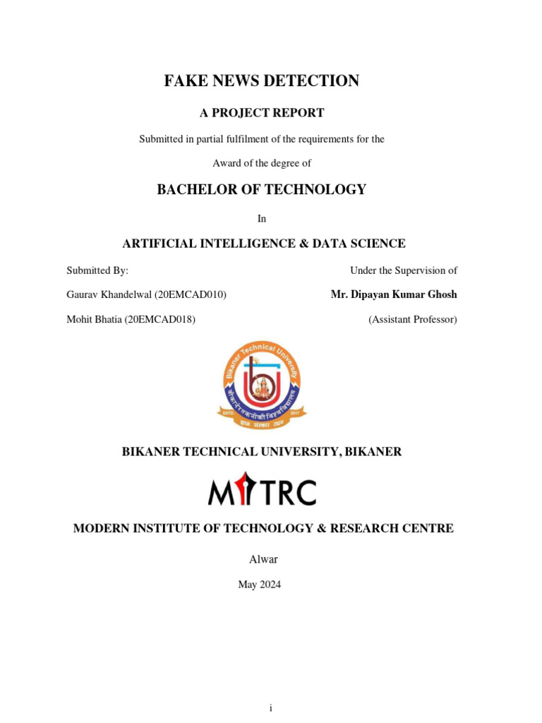 Fake News Detection Using Machine Learning Report PDF | Download Free ...