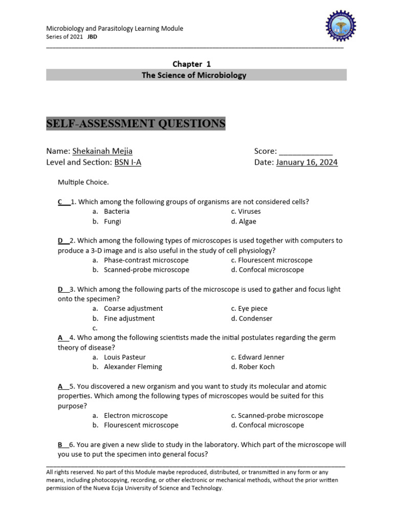 Shekainah Mejia Lab Worksheet 1 The Science of Microbiology | PDF ...