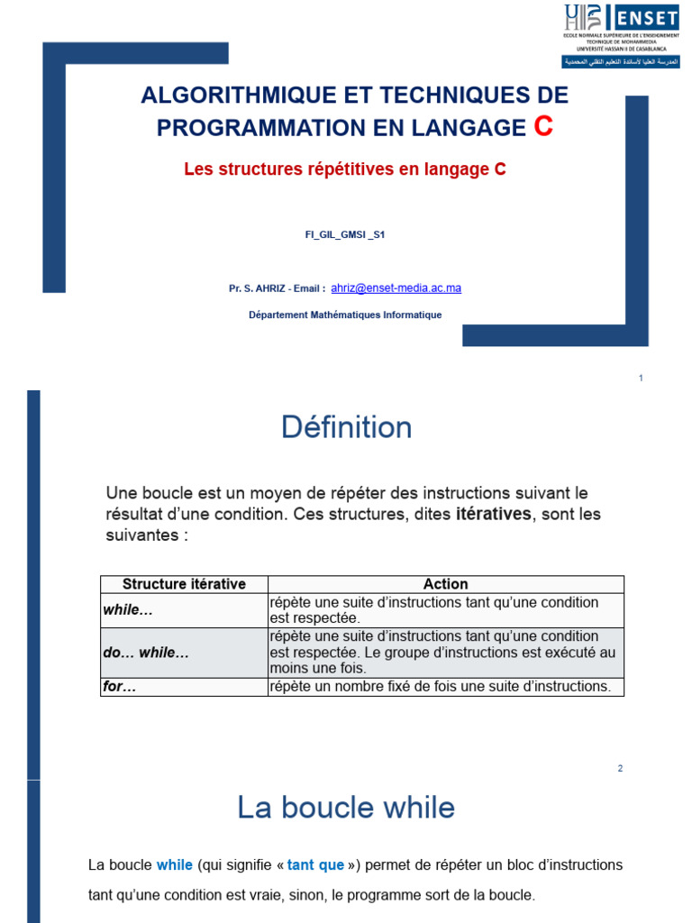 Chapitre 5 - 2 - Les BOUCLES - C - GIL - GMSI 23 | PDF | Structure de contrôle | Programmation ...