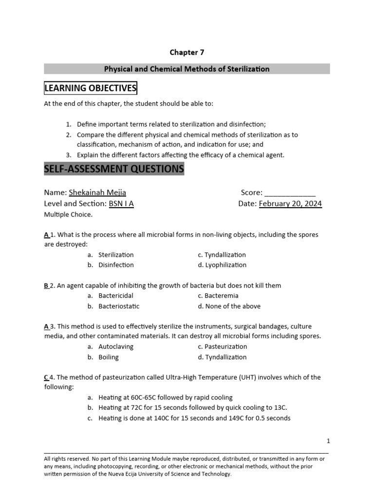 Lab Worksheet 7 Methods of Sterilization | PDF | Sterilization ...