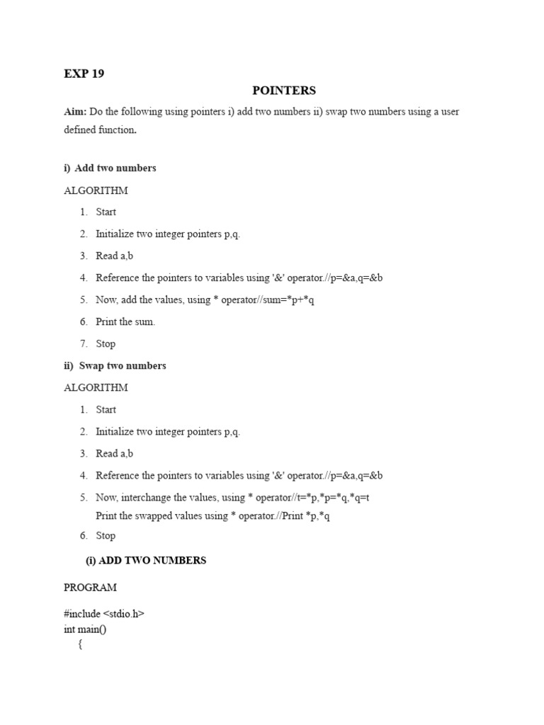 Pointer Print For Lab Record | PDF | Pointer (Computer Programming ...
