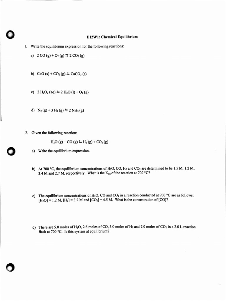WS - Chemical Equilibrium | PDF