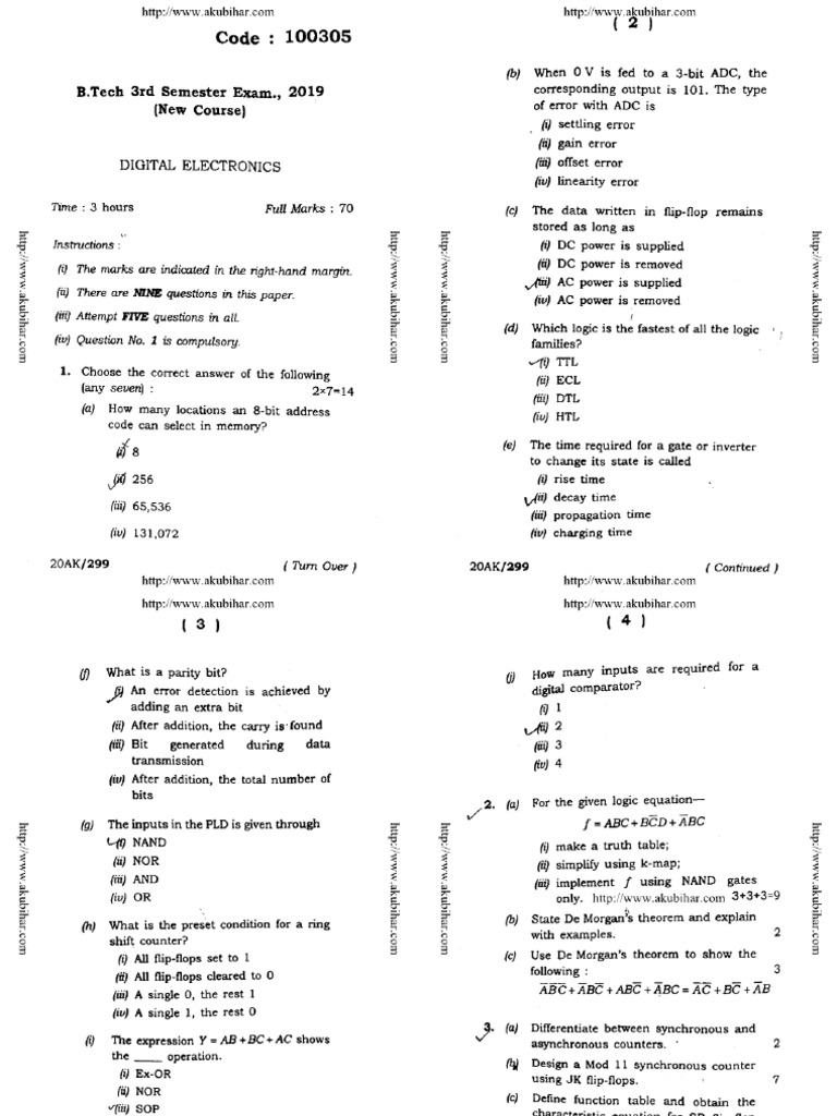 Btech 3 Sem Digital Electronics 100305 2019 | PDF