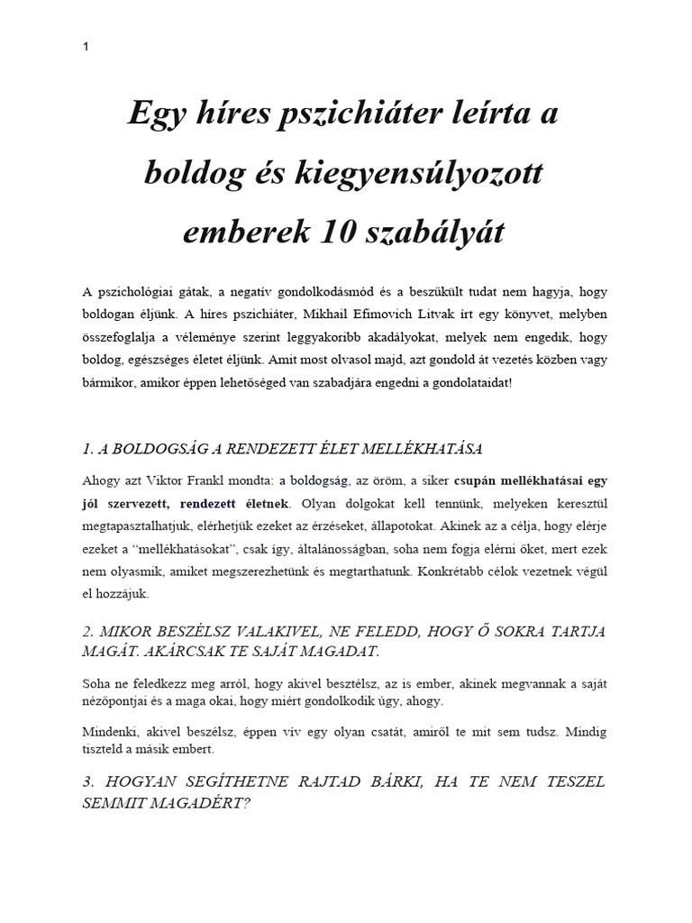 A Boldog És Kiegyensúlyozott Emberek 9 Szabálya | PDF