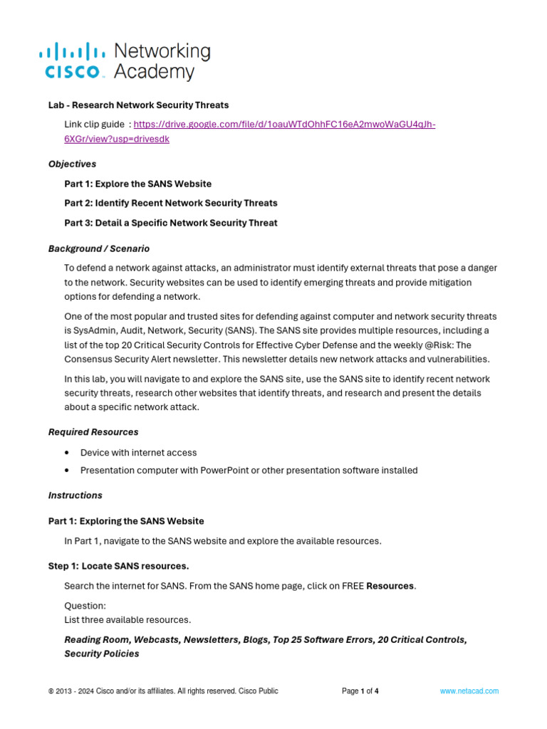 Lab on Researching Network Threats | PDF | Security | Computer Security