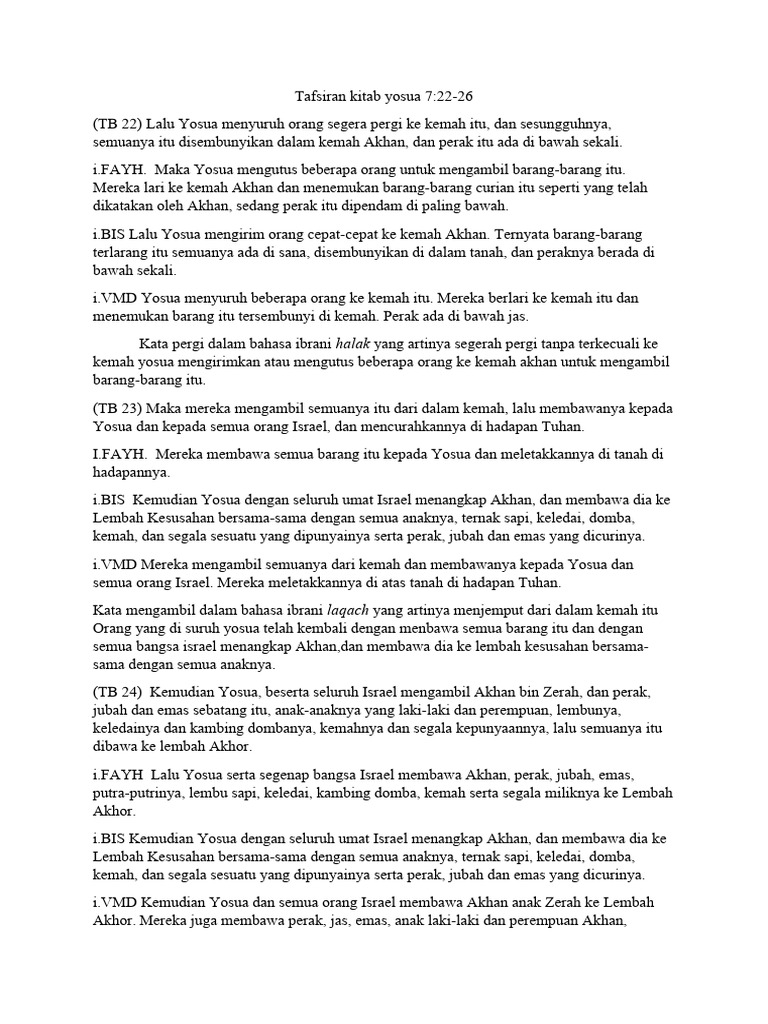Tafsiran Kitab Yosua 7 | PDF