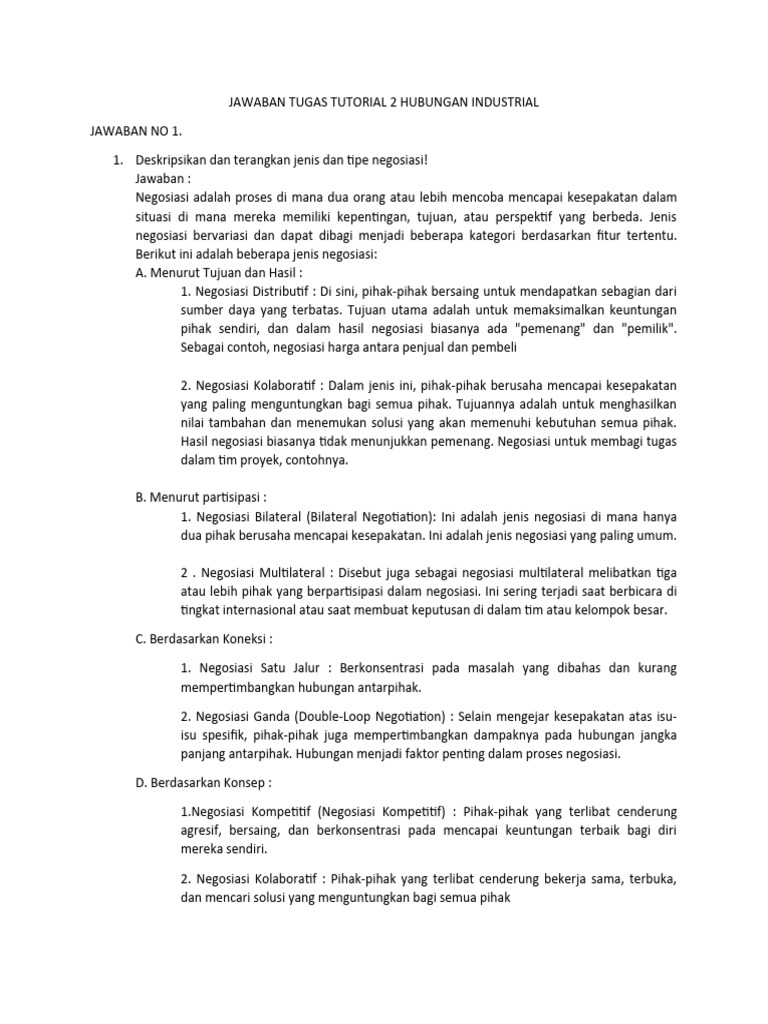 Jawaban Tugas Tutorial 2 Hubungan Industrial | PDF