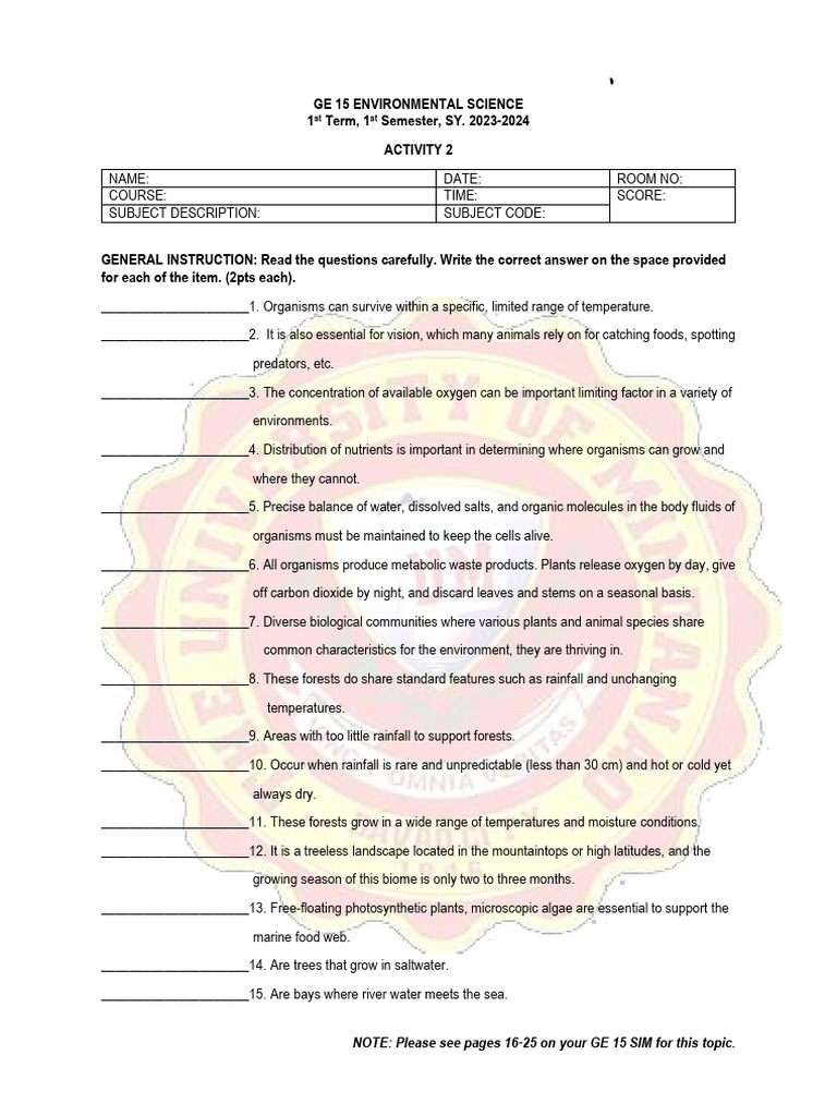 Activity 2 - Ge 15 | PDF | Plants | Water