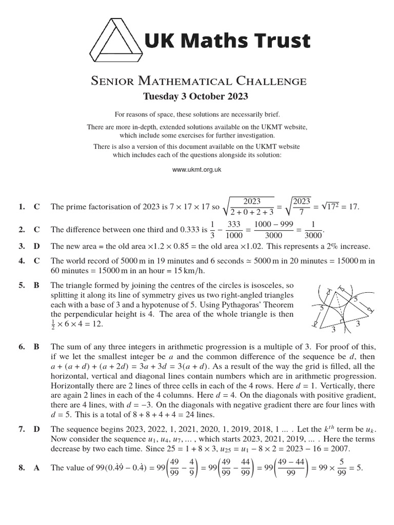 SMC 2023 Solutions | PDF | Triangle | Elementary Geometry