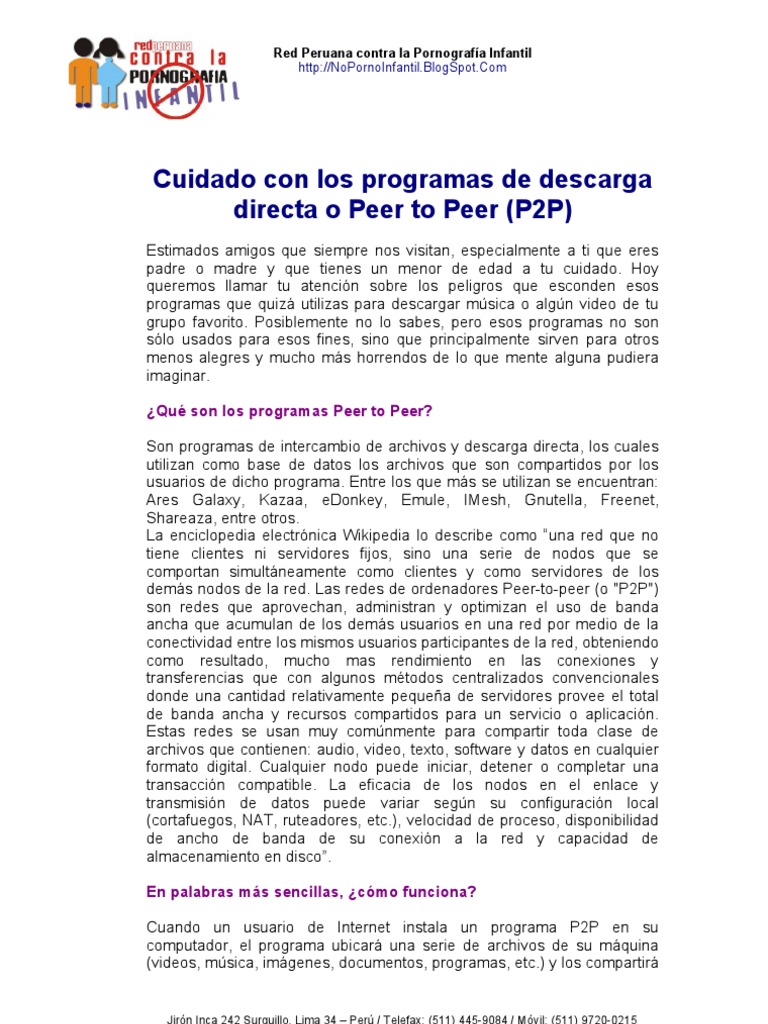 Cuidado Con Los Programas de Descarga Directa Peer To Peer (P2P) | PDF ...