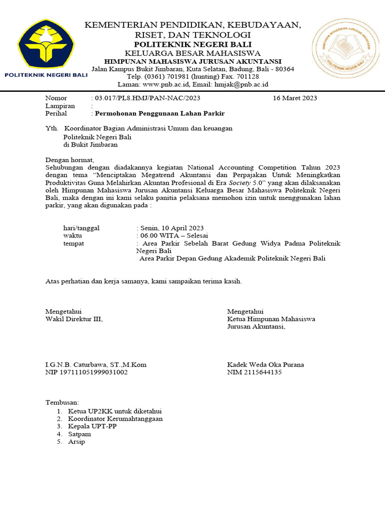 03.017 - Surat Permohonan Penggunaan Lahan Parkir | PDF