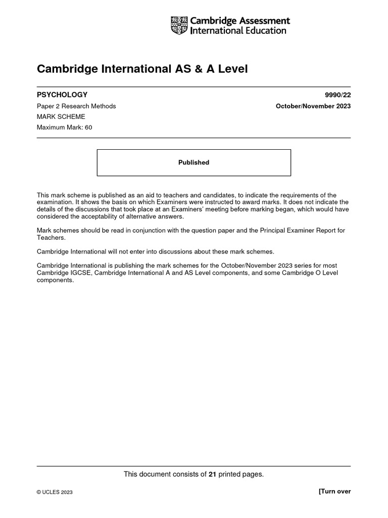 Cambridge International AS & A Level: Psychology 9990/22 | PDF ...