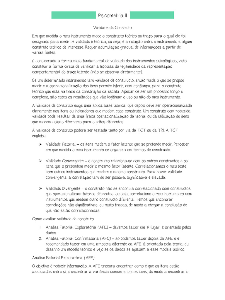 Psicometria Validade de Construto AFE | PDF | Teoria | Variação