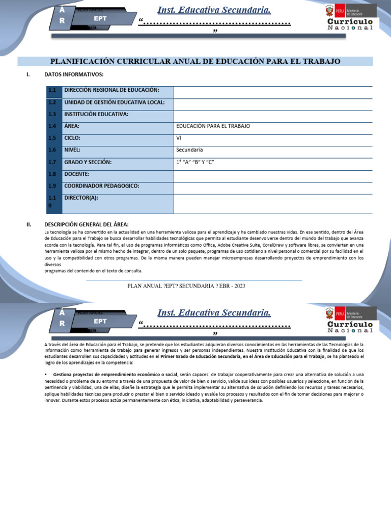 P.A Ept 1° - 2023 | PDF | Iniciativa empresarial | Aprendizaje