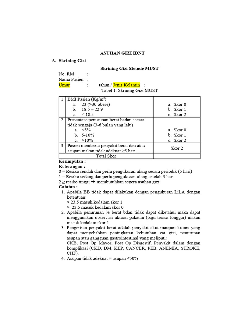 Asuhan Gizi IDNT untuk Pasien | PDF