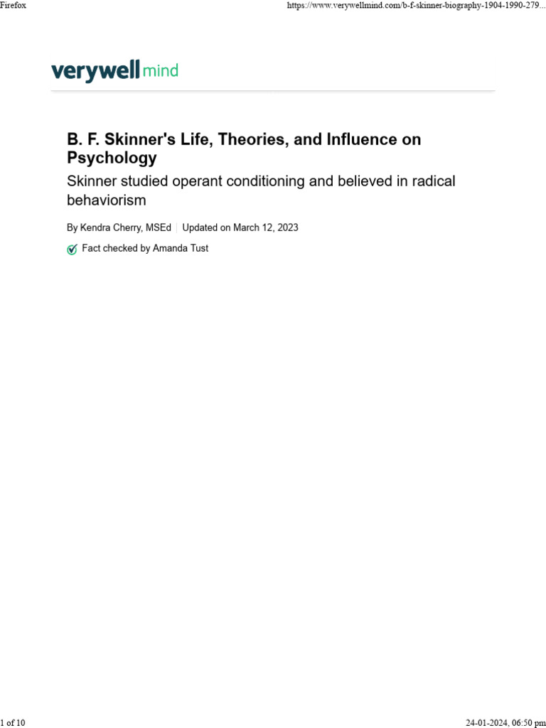 B F Skinner Biography 1904 1990 2795543 | PDF | Reinforcement | Behaviorism