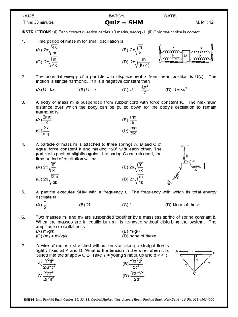 SHM Quiz-E | PDF | Oscillation | Force