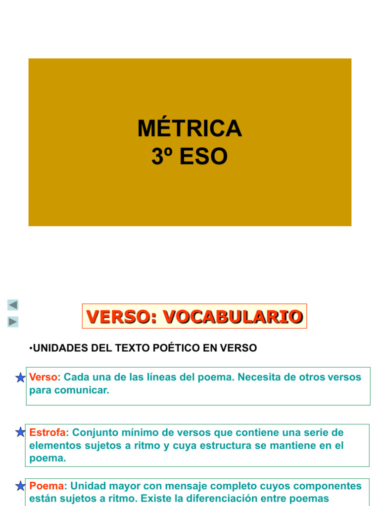 Metrica. Verso Rima y Estrofas 3o Eso | PDF | Metro (poesía) | Rima