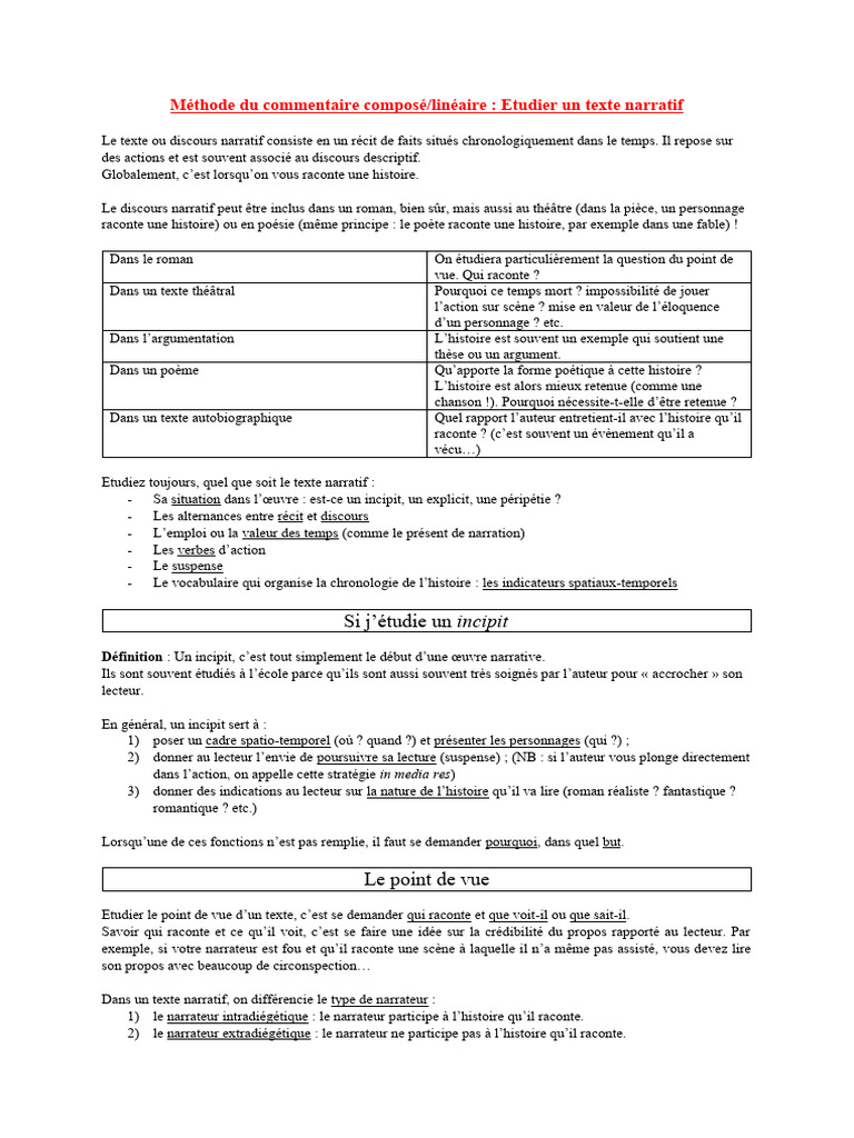 Étude du texte narratif : méthode et analyse | PDF | Phrase | Clause