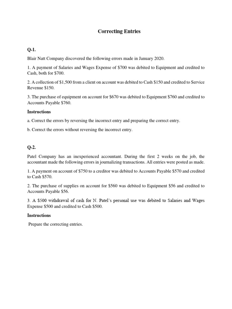 Correcting Entries - 240327 - 092038 | PDF | Debits And Credits | Expense