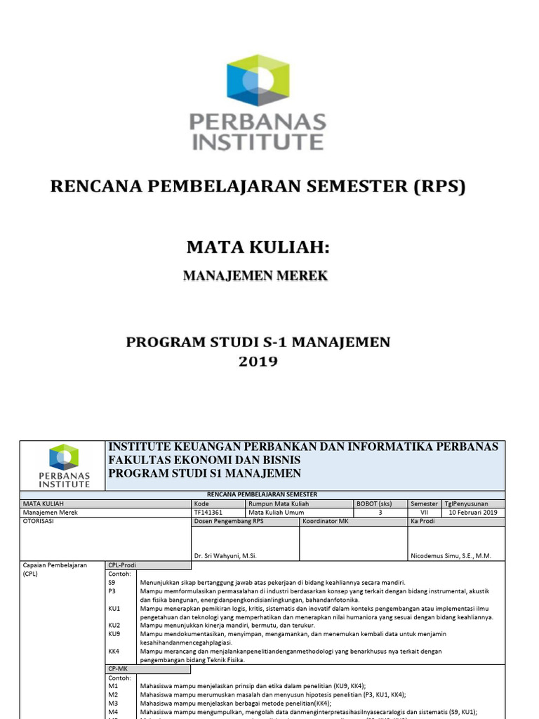 RPS Manajemen Merek 2019 | PDF | Komputer