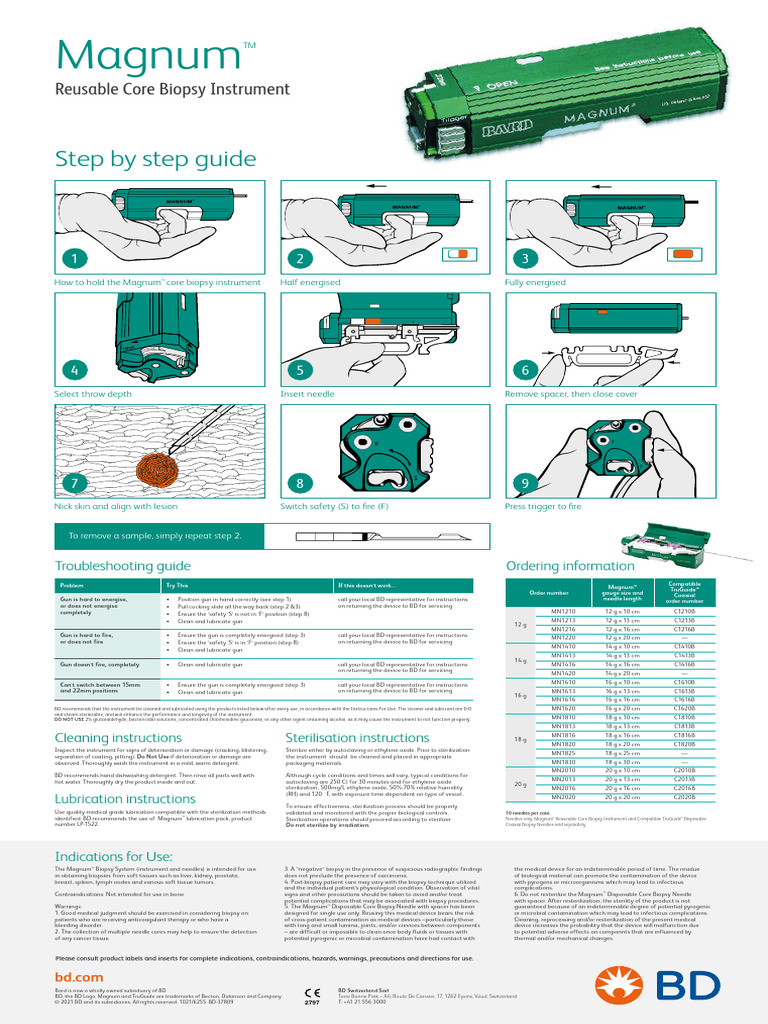 Bard Magnum Reusable Core Biopsy Instrument Guide | PDF | Sterilization ...