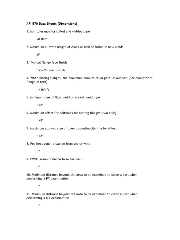 API 570 - Data Sheets - 29 Points | PDF