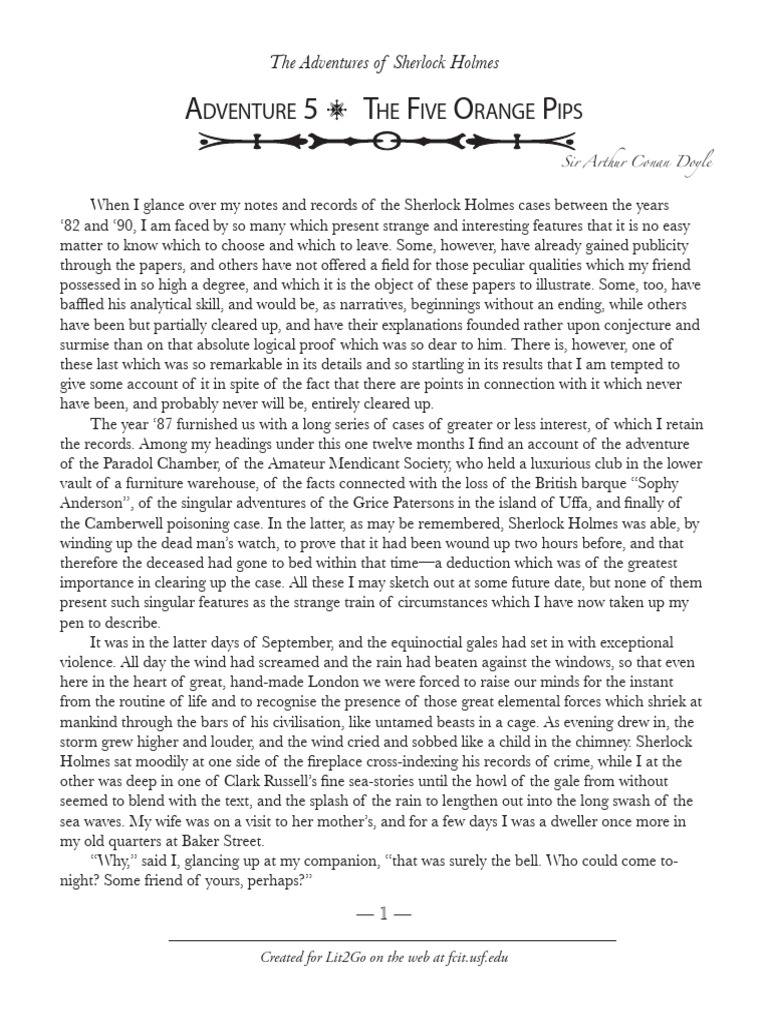 The Adventures of Sherlock Holmes 005 Adventure 5 The Five Orange Pips ...