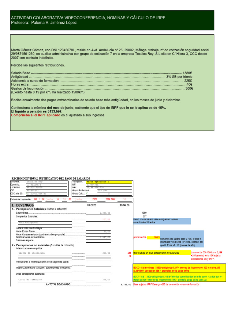 Actividad Nómina-Irpf Marta | PDF | Salario | Impuestos
