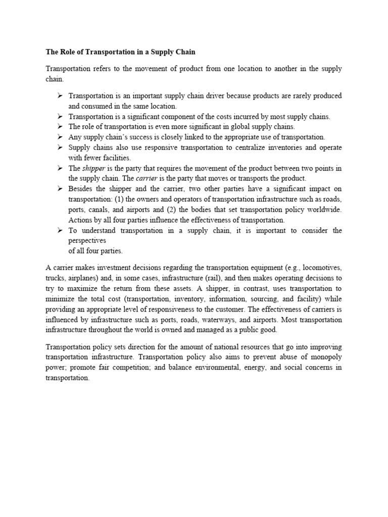 Transportation's Role in Supply Chains | PDF | Transport | Supply Chain