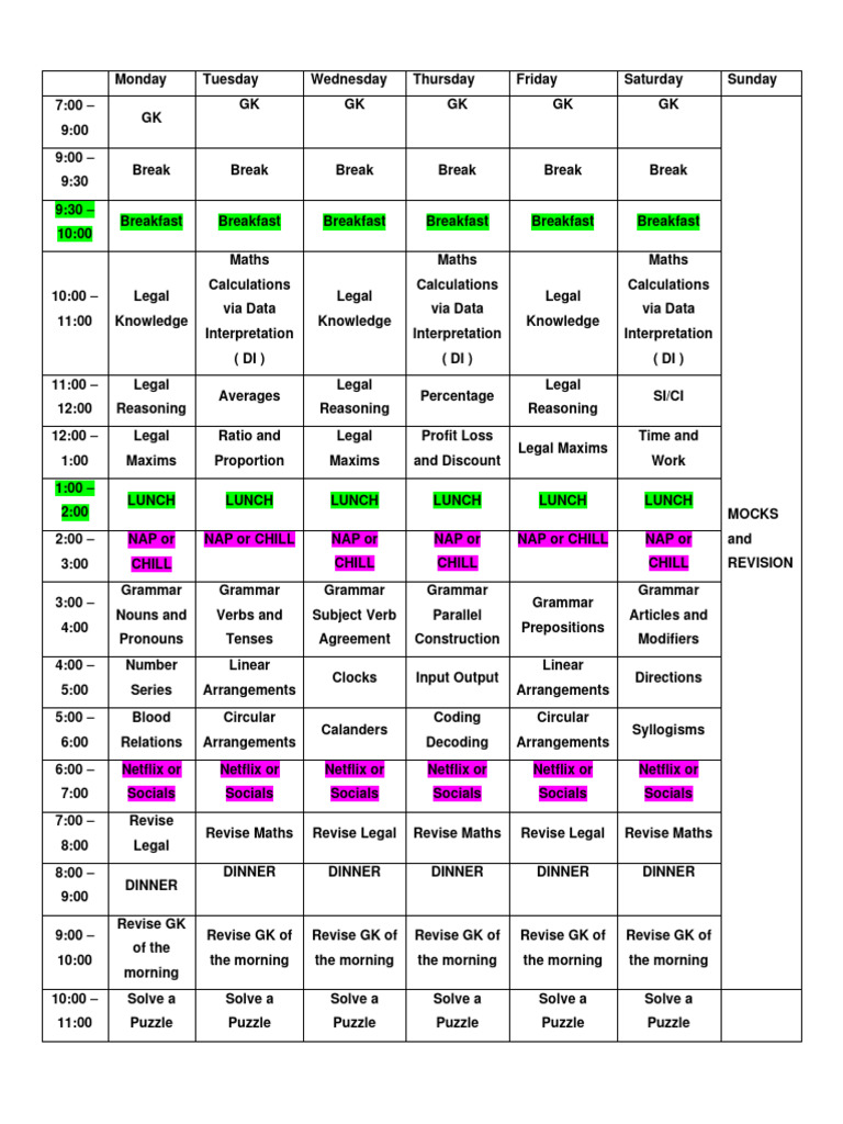 Personal Weekly Timetable | PDF | Language Families | Language Mechanics